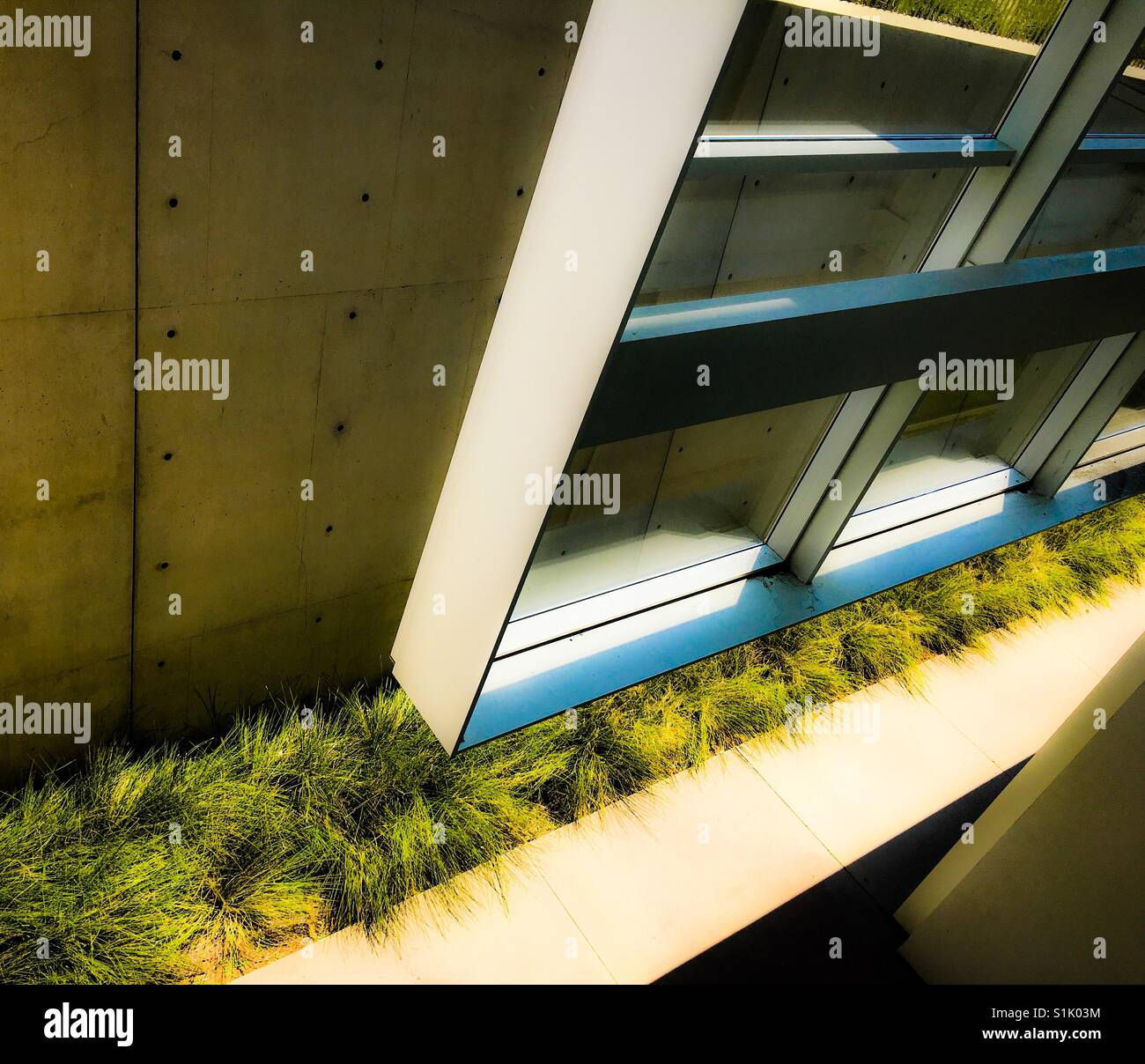 Surreal modern architecture glass building window looking suspended ...