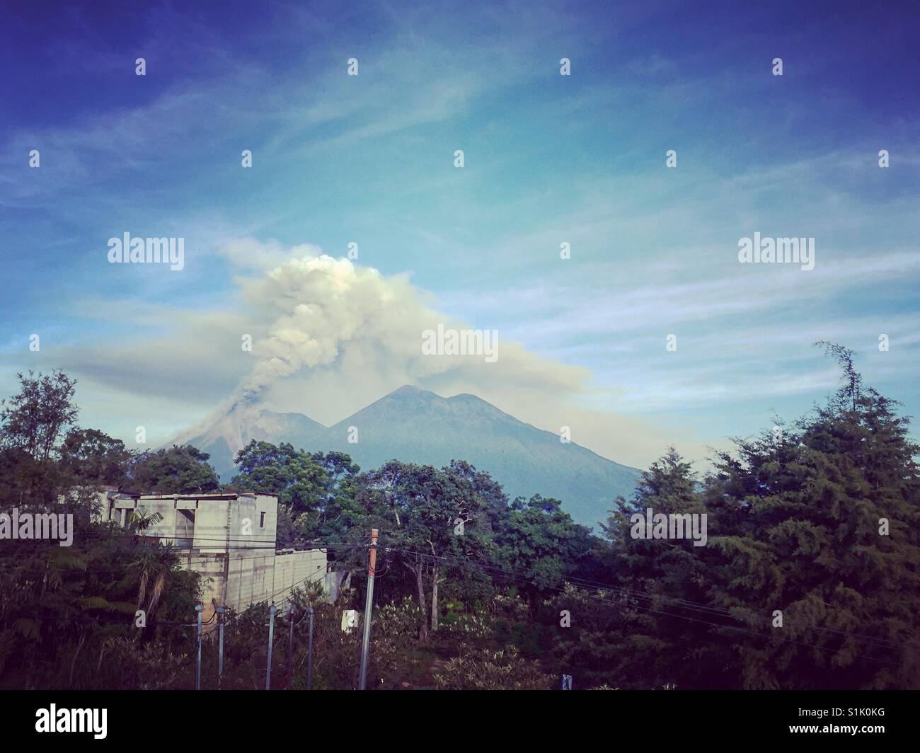 Fuego volcano erupting next to Acatenango volcano near Antigua ...