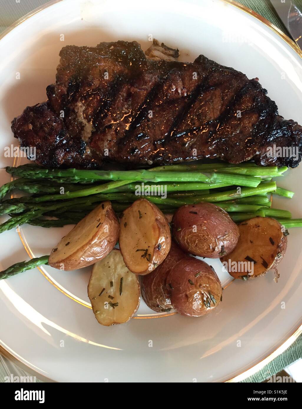 Traditional American meal of steak and potato supper with side of ...