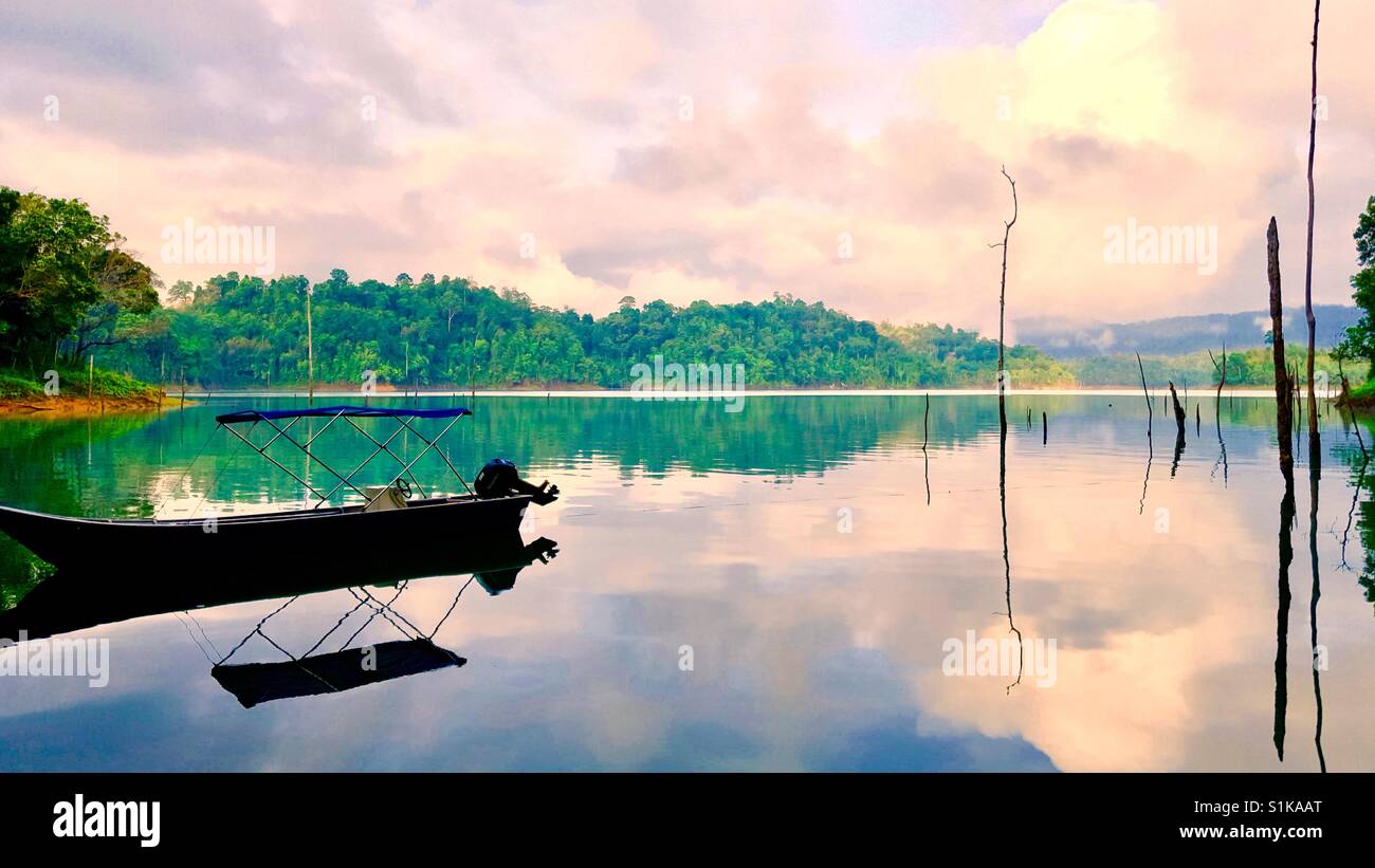 Boat and lake scenery Stock Photo - Alamy