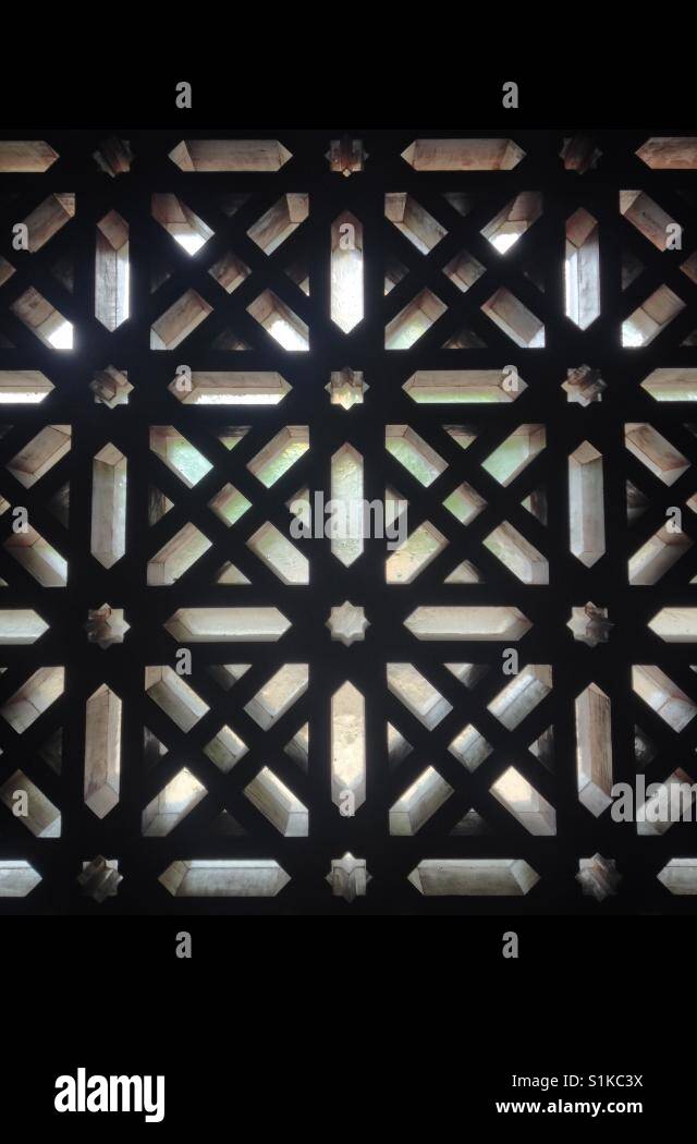 Close up of a window inside a Cathedral Mosque (portrait orientation ...