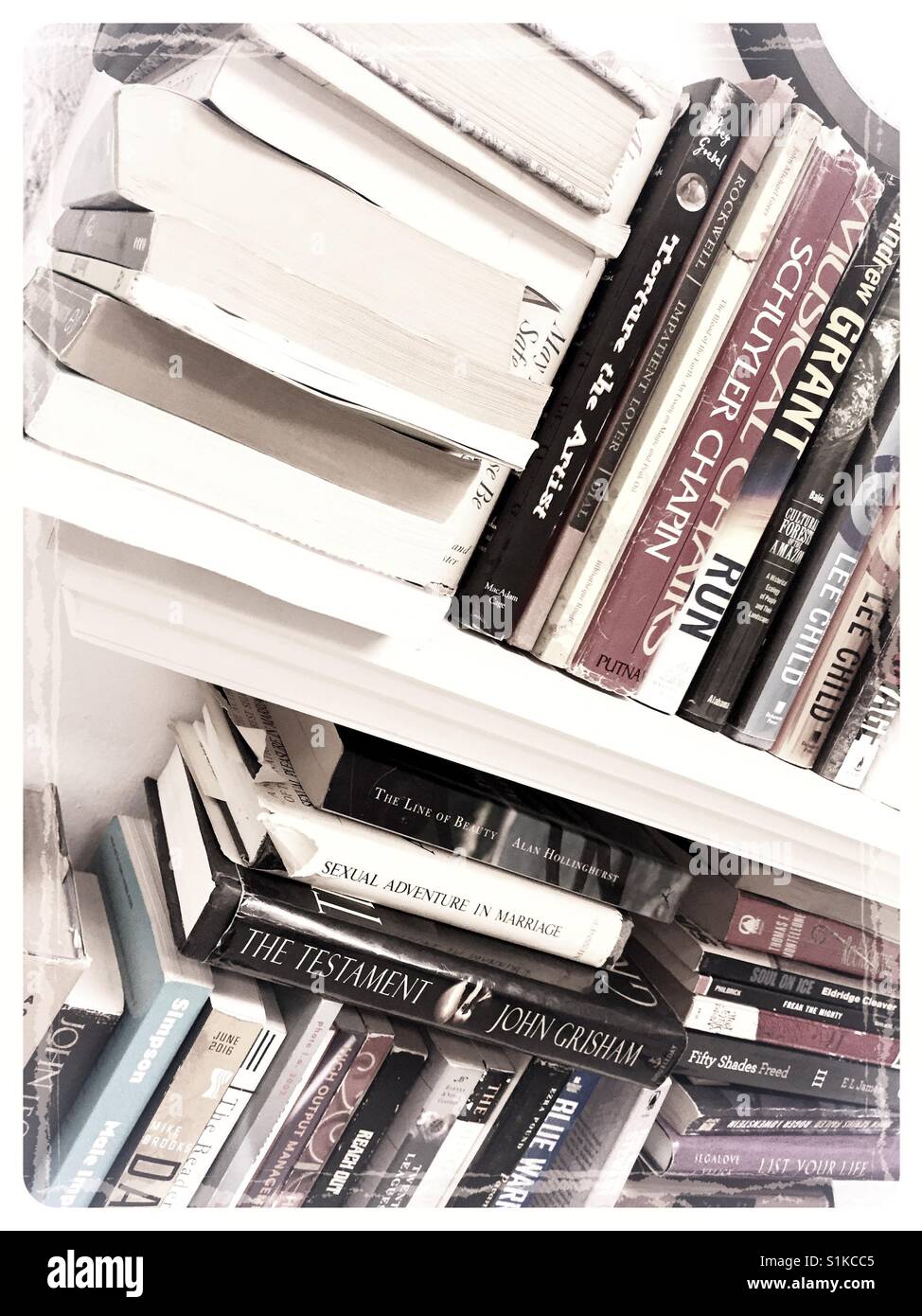 Stacks of books on cluttered shelves, USA Stock Photo - Alamy