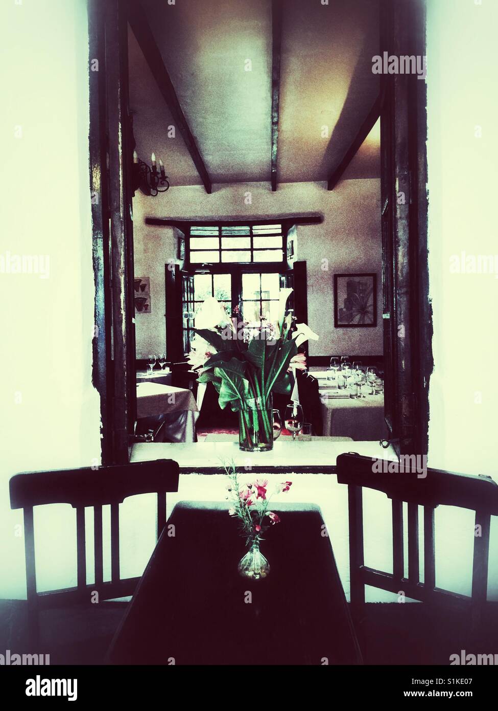 Interior of the small hotel restaurant in Ollantaytambo, peru Stock ...