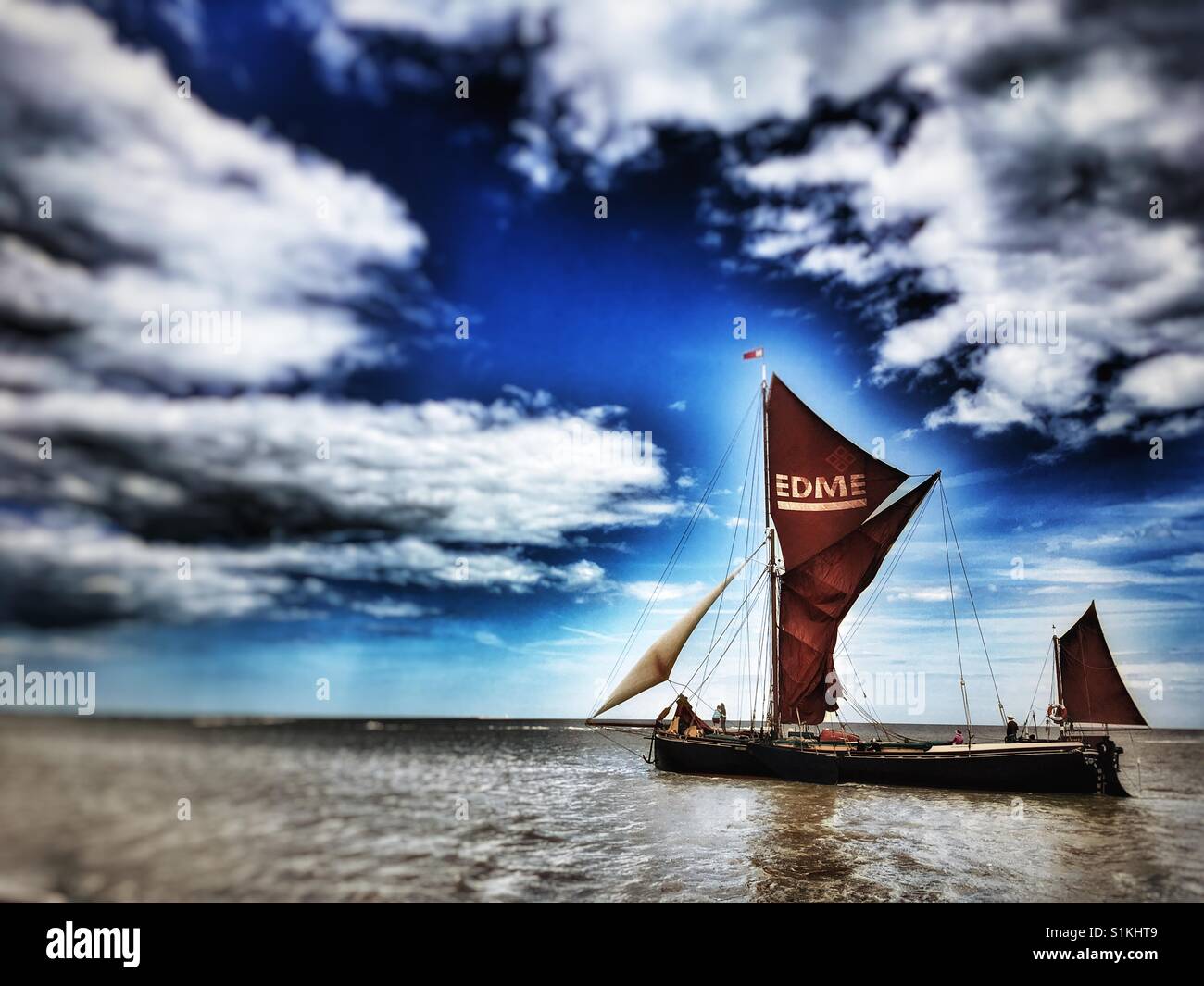 Historic barge EDME, river Ore estuary, Shingle Street, Suffolk ...