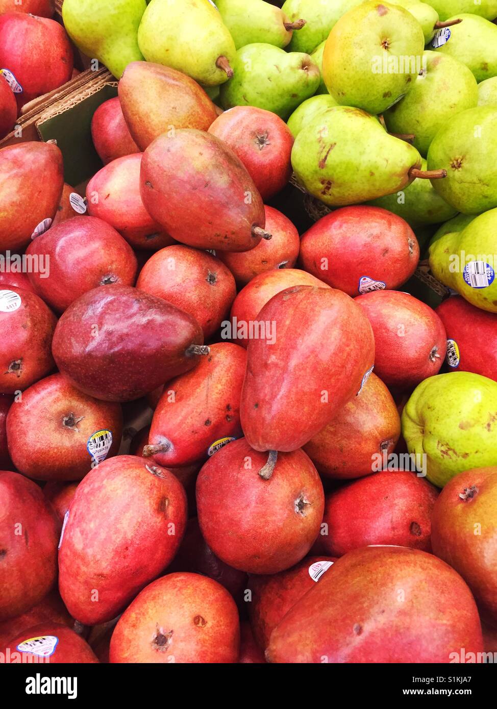 Pears on display in produce section of the grocery store, USAA Stock ...