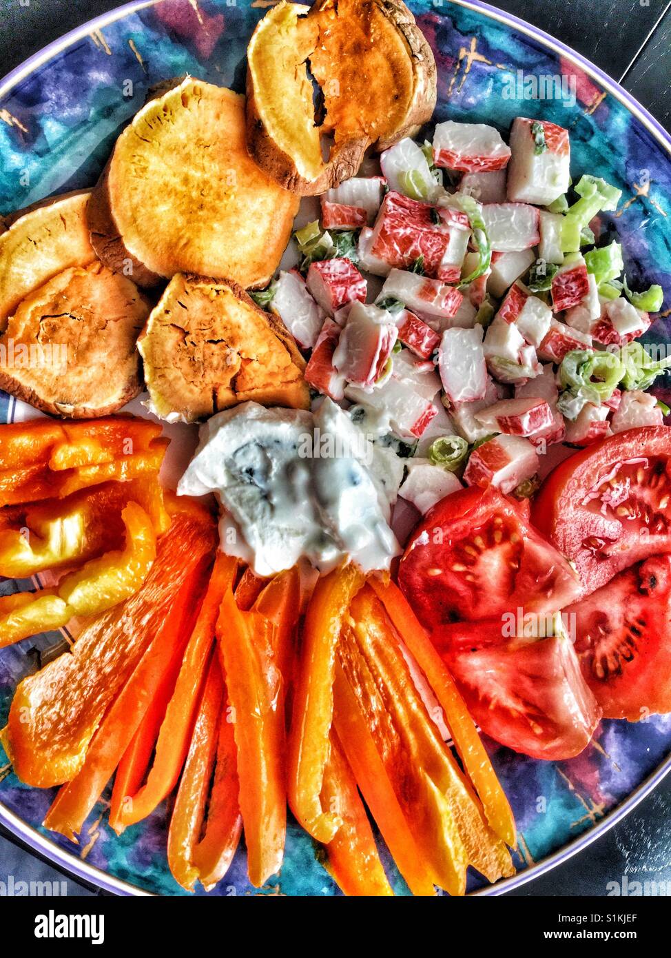 Bold-coloured platter of healthy food Stock Photo - Alamy