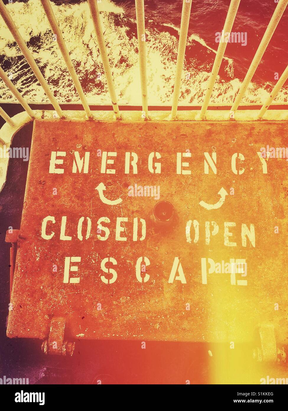 Emergency escape hatch chute on ferry Stock Photo - Alamy