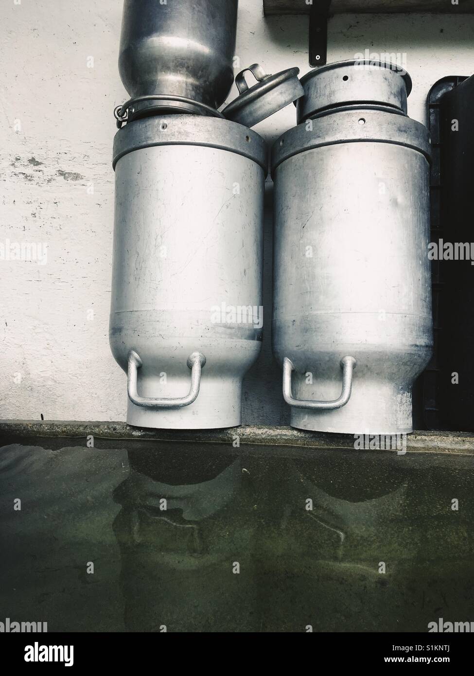 Milk churns drying after use Stock Photo - Alamy