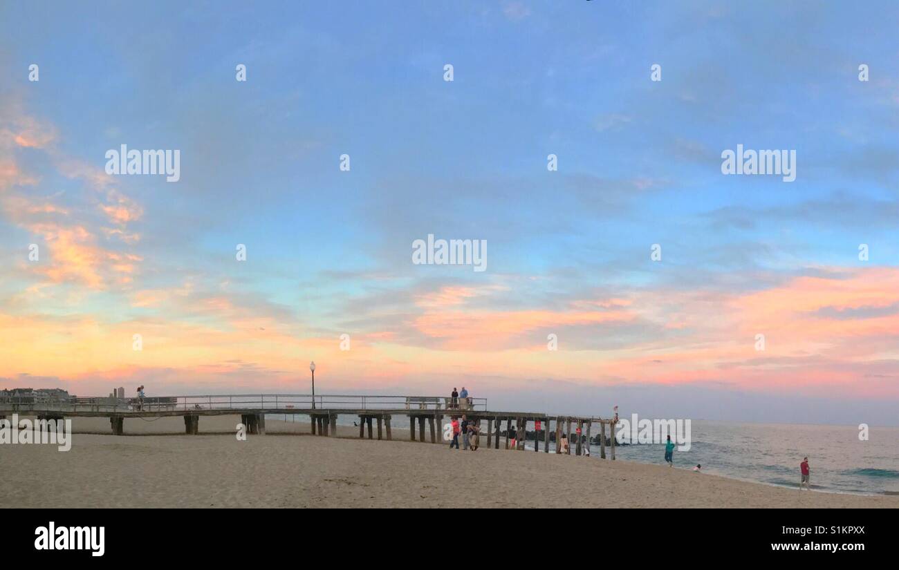 Amazing sunset beach and boardwalk at Jersey shore New Jersey Stock ...