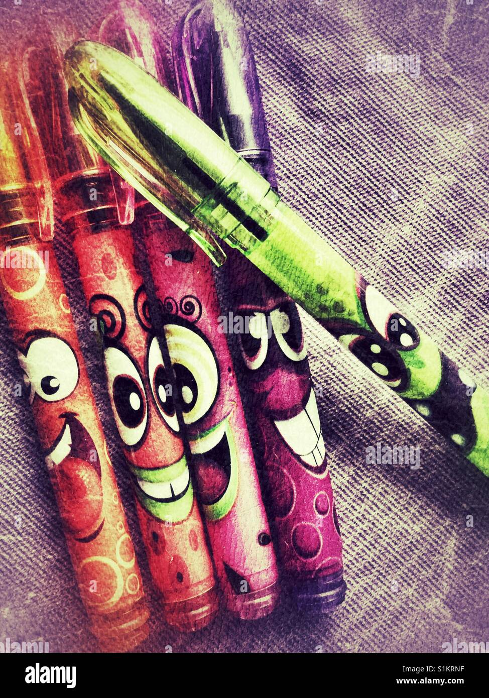 Five fruit-themed pens Stock Photo - Alamy