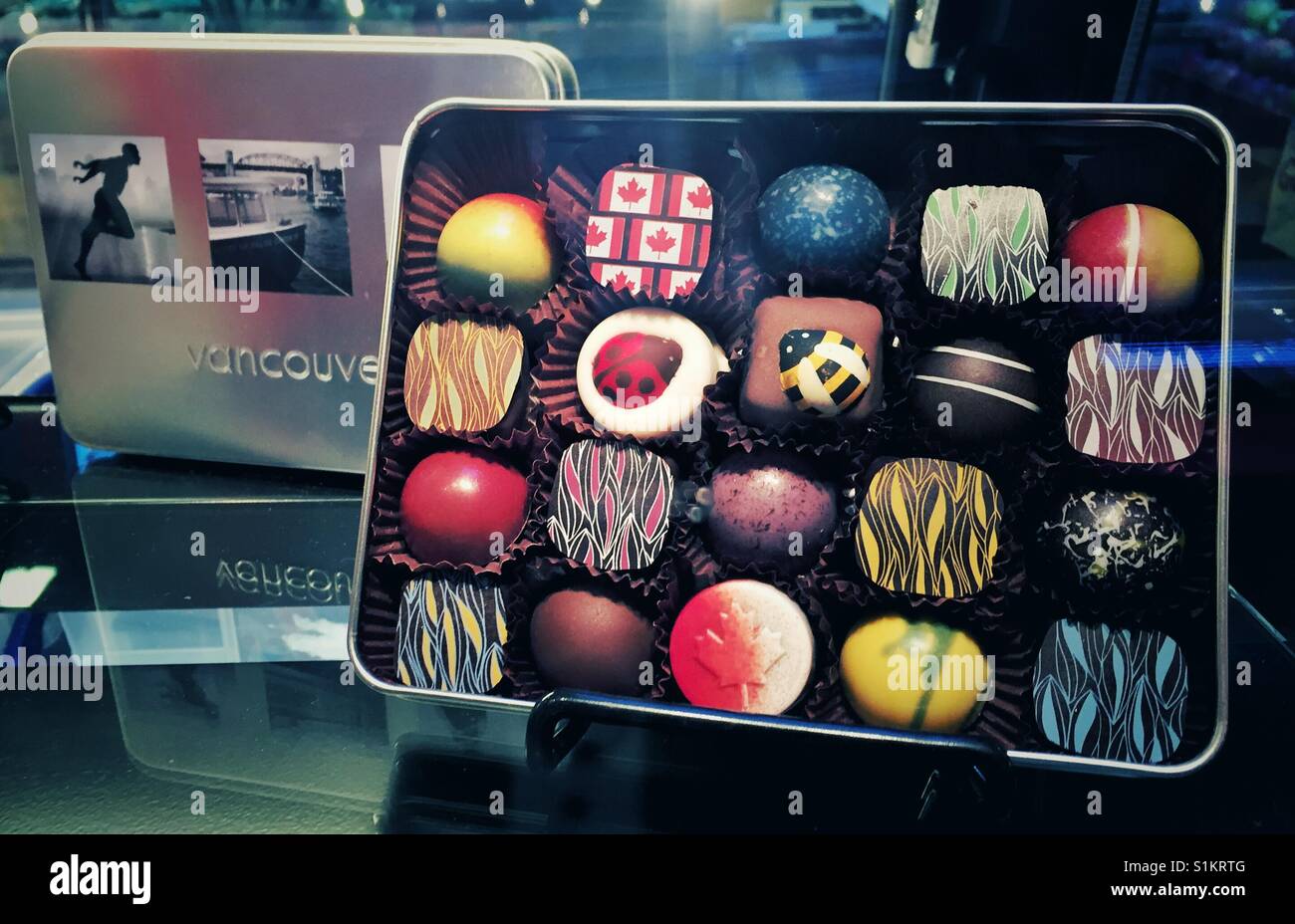 Box of souvenir artisan Canadian chocolates Stock Photo - Alamy