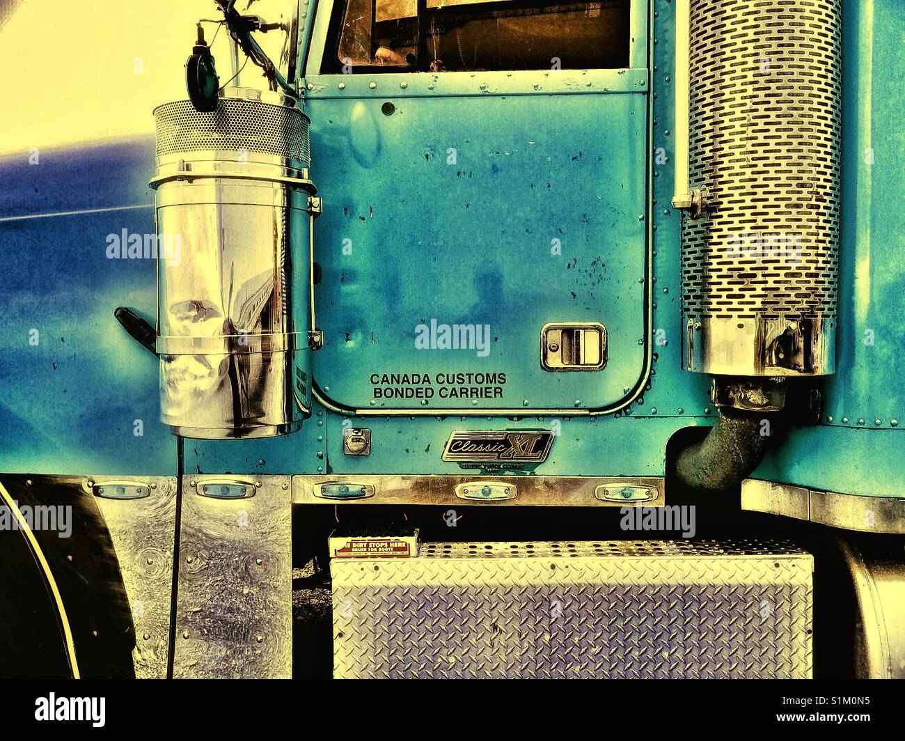 Drivers cab of blue American Classic XL Freightliner truck Stock Photo ...