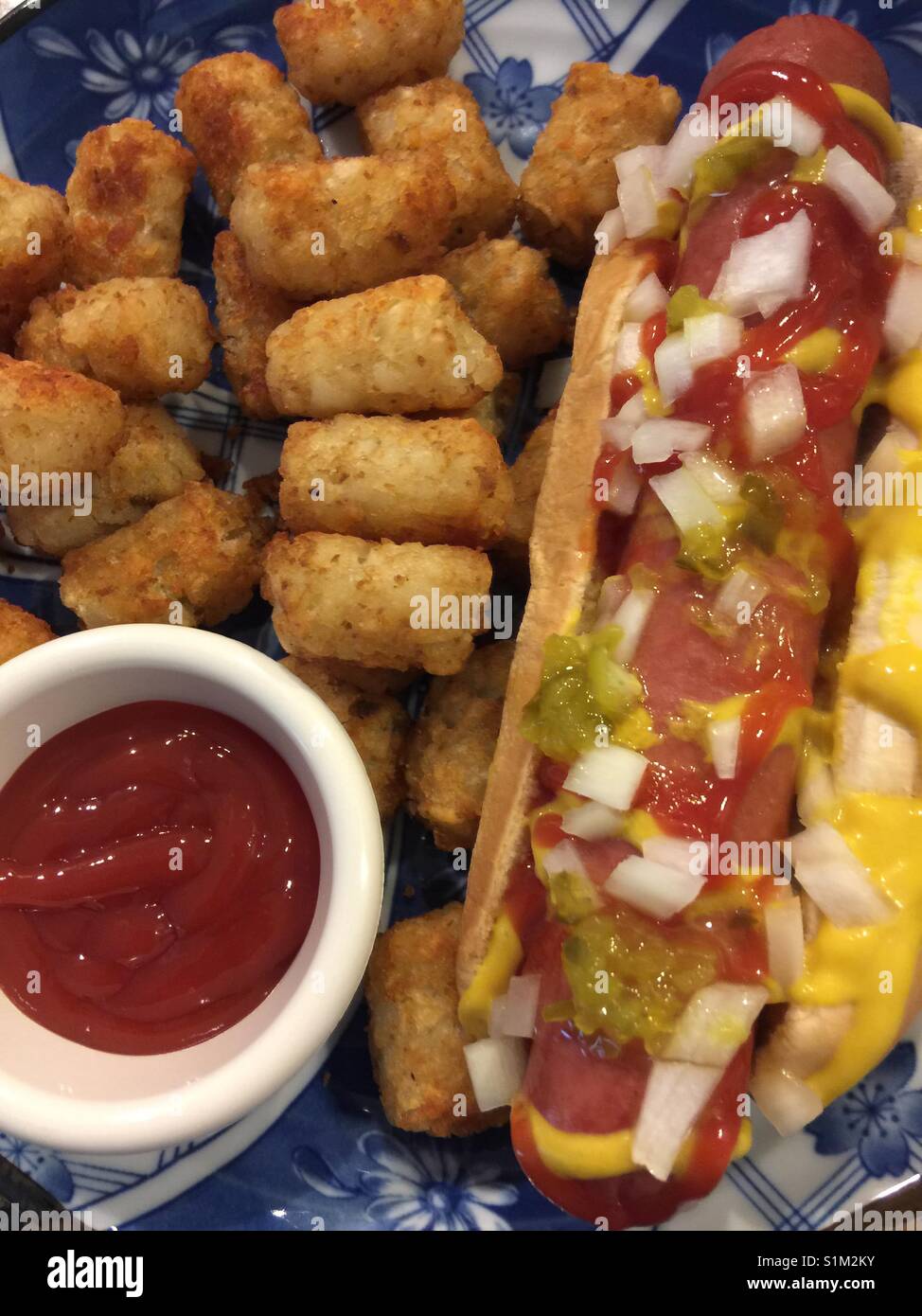 Hot Dog and Tator Tots Stock Photo - Alamy
