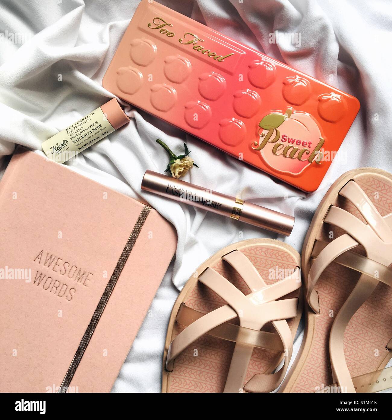 Pink flat lay Stock Photo - Alamy