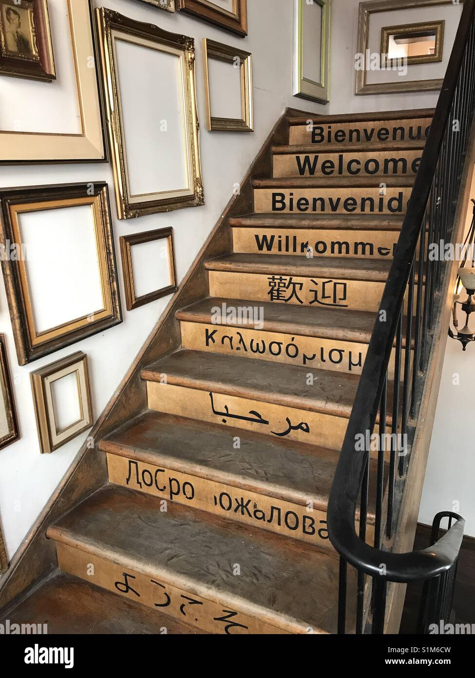 Welcome staircase in many languages Stock Photo - Alamy
