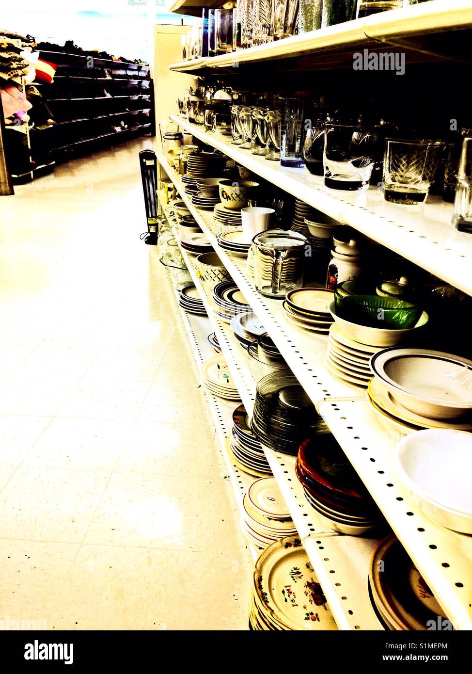 Dish ware aisle at the thrift store Stock Photo - Alamy