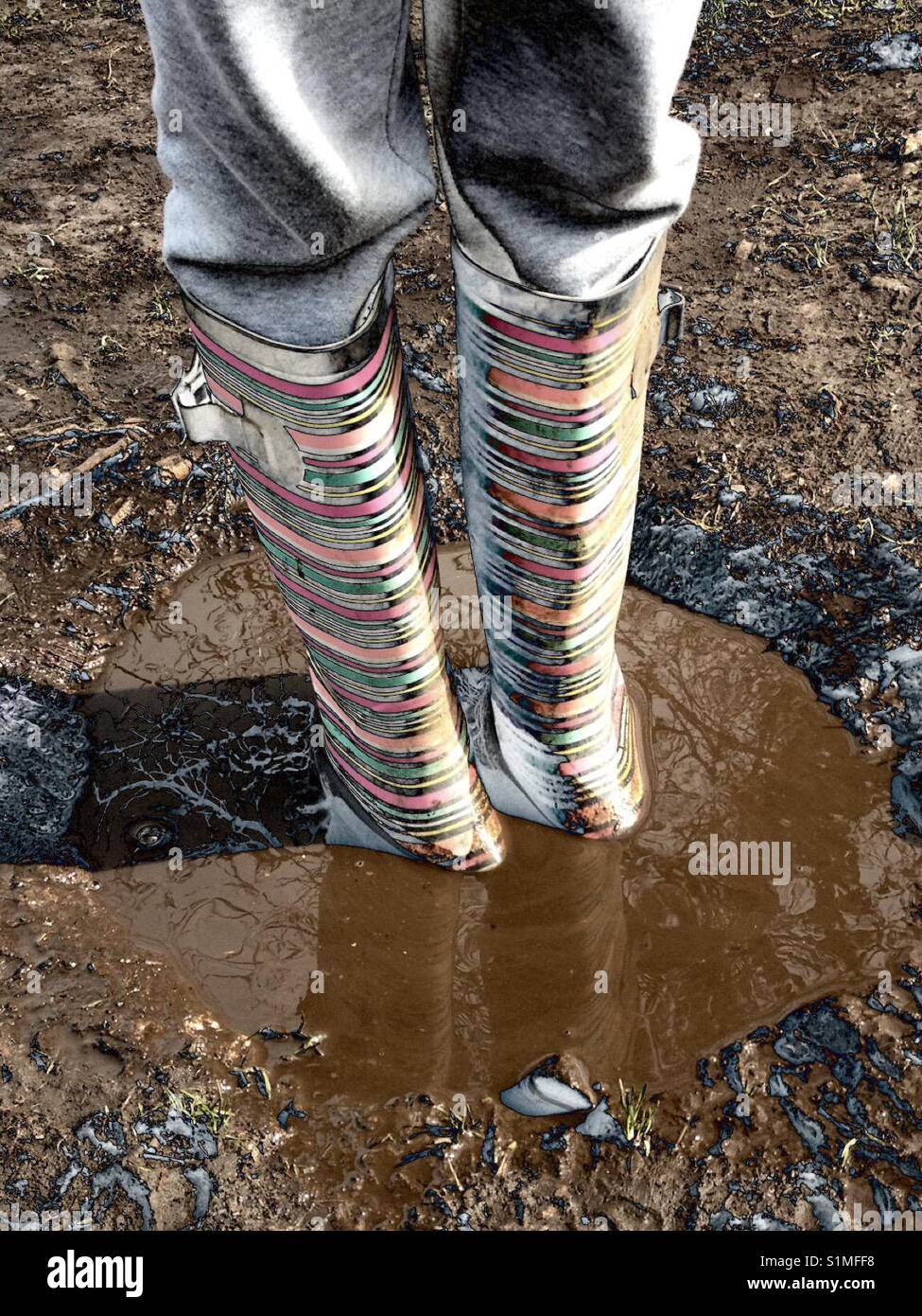 Wellington boots in a puddle Stock Photo - Alamy