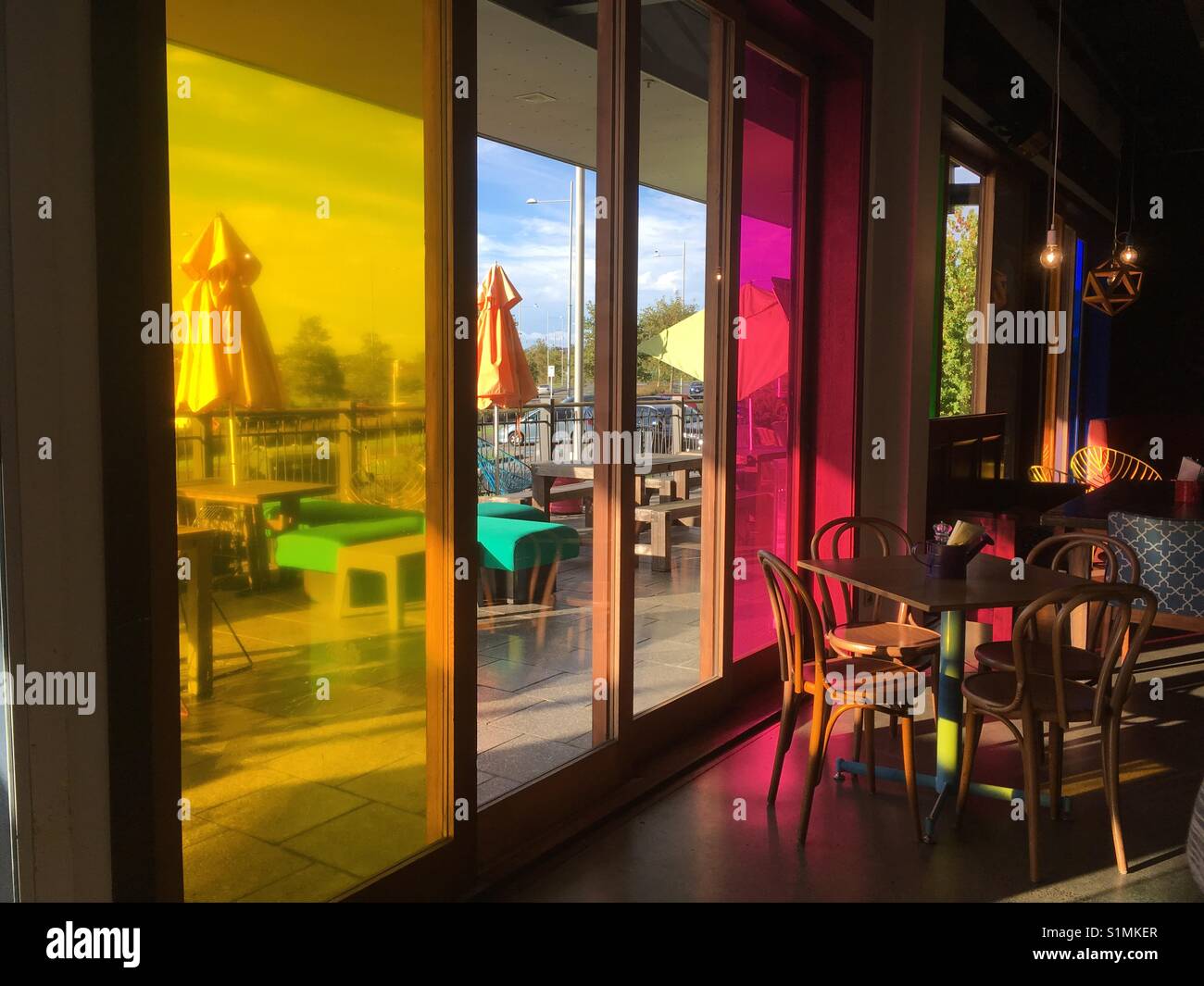 Looking outside from Mama Loco's in Albany, Auckland Stock Photo - Alamy