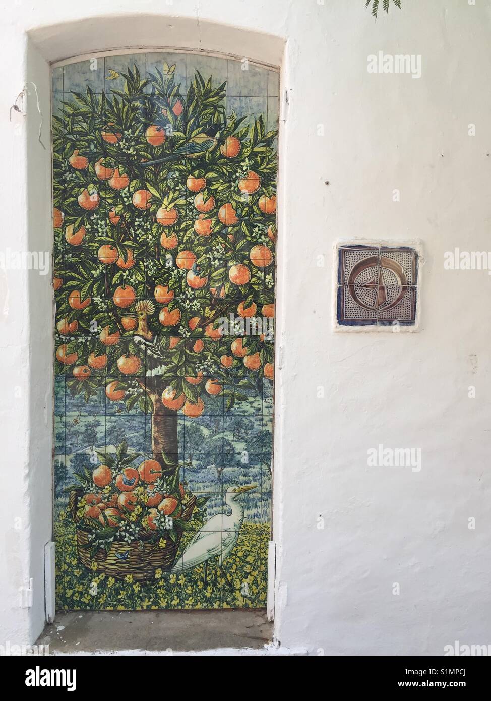Orange tree tile mosaic in Portugal doorway Stock Photo - Alamy