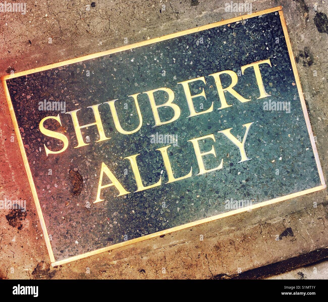 Schubert alley sign set in stone, Broadway area times square NYC Stock ...