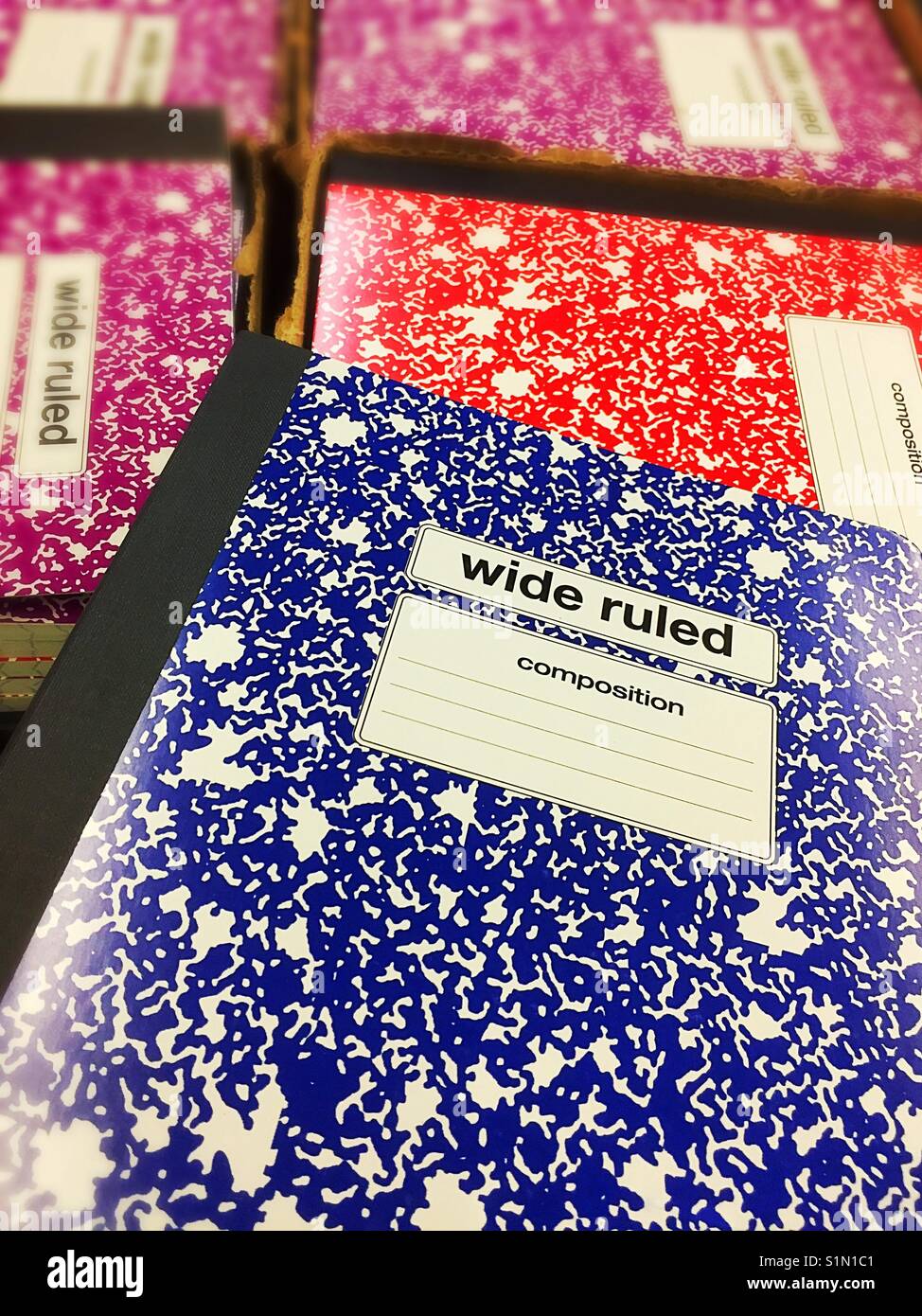 Student composition notebooks in back to school display at office ...