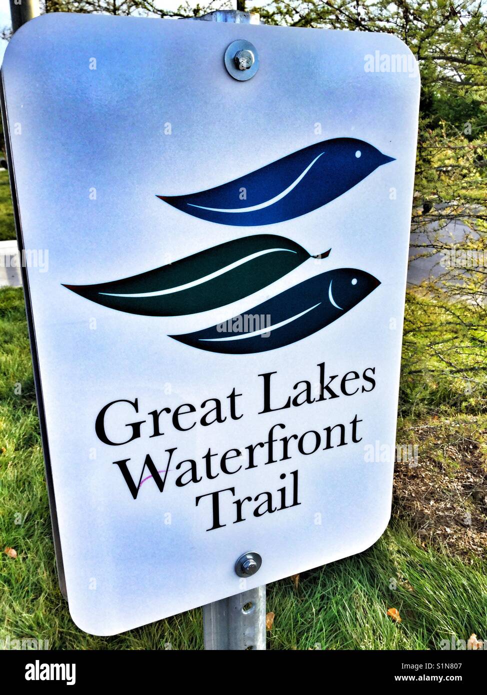Visual marker indicating the trail that connects the waterfront around ...