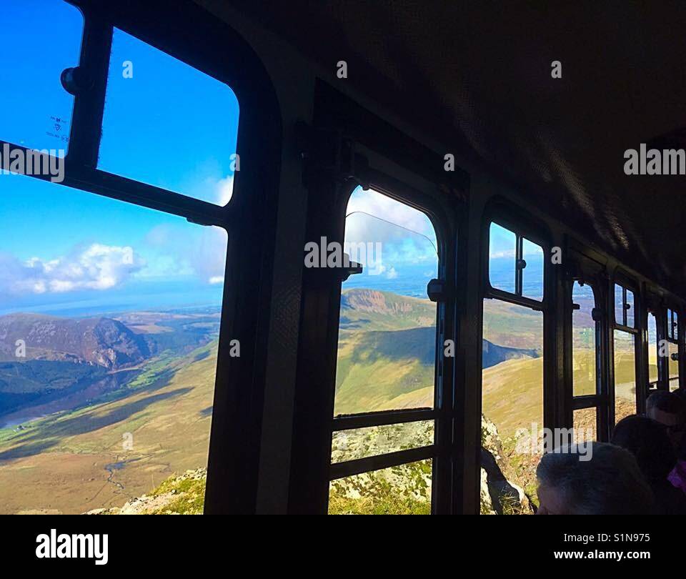 Snowdon train, mountain view Stock Photo - Alamy