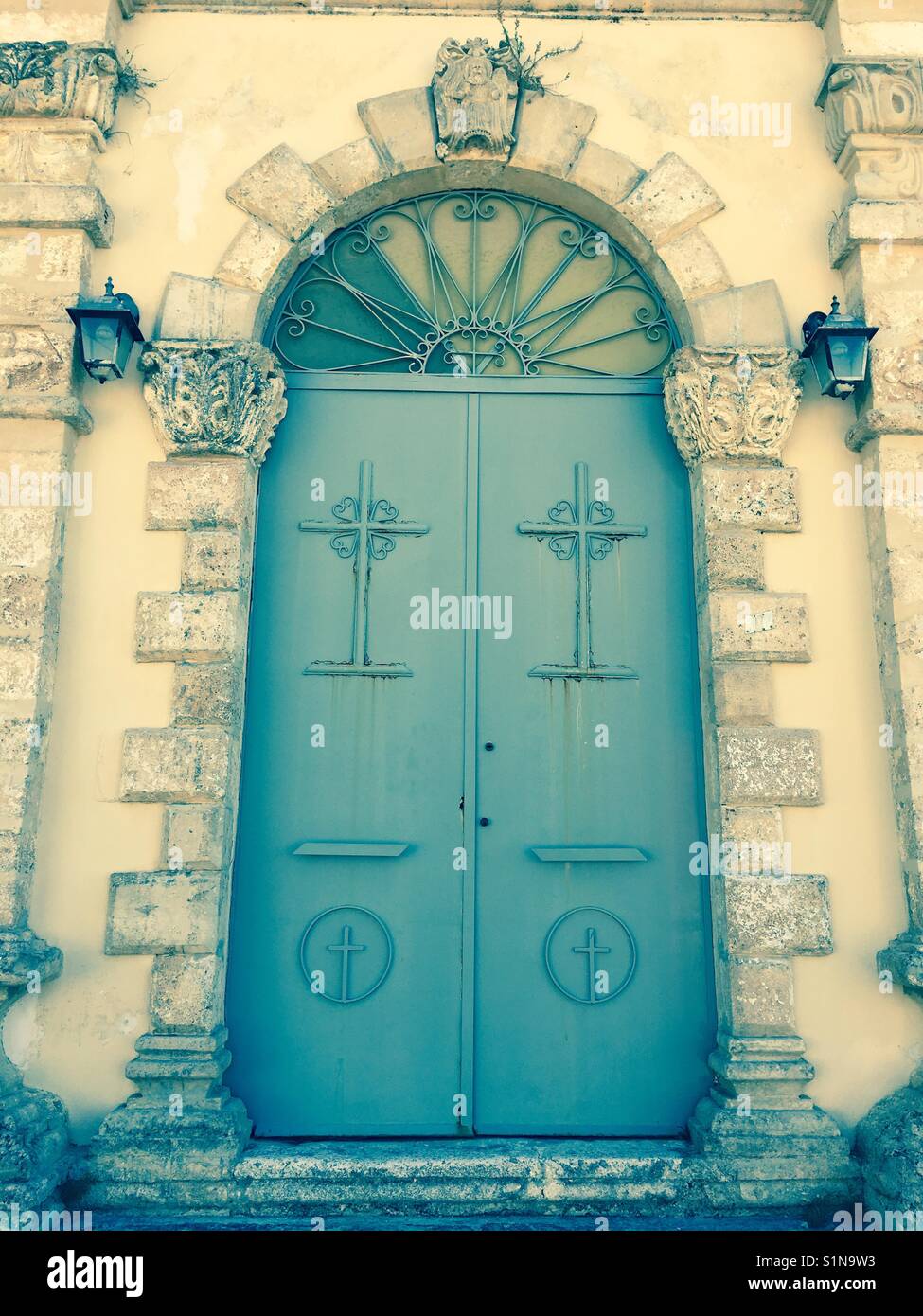 Door od church Panagia Theotokos in Ntomata on Kefalonia in Greece ...