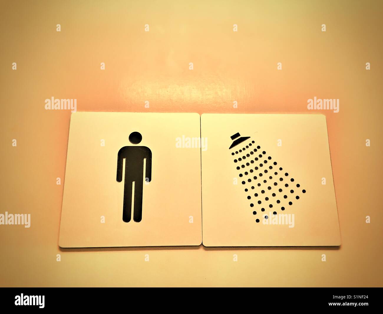 Men showers sign on a door Stock Photo - Alamy
