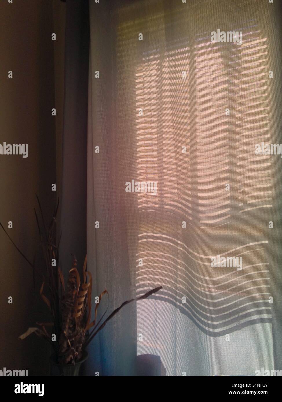 Sunlight and shadows through window and curtains Stock Photo - Alamy