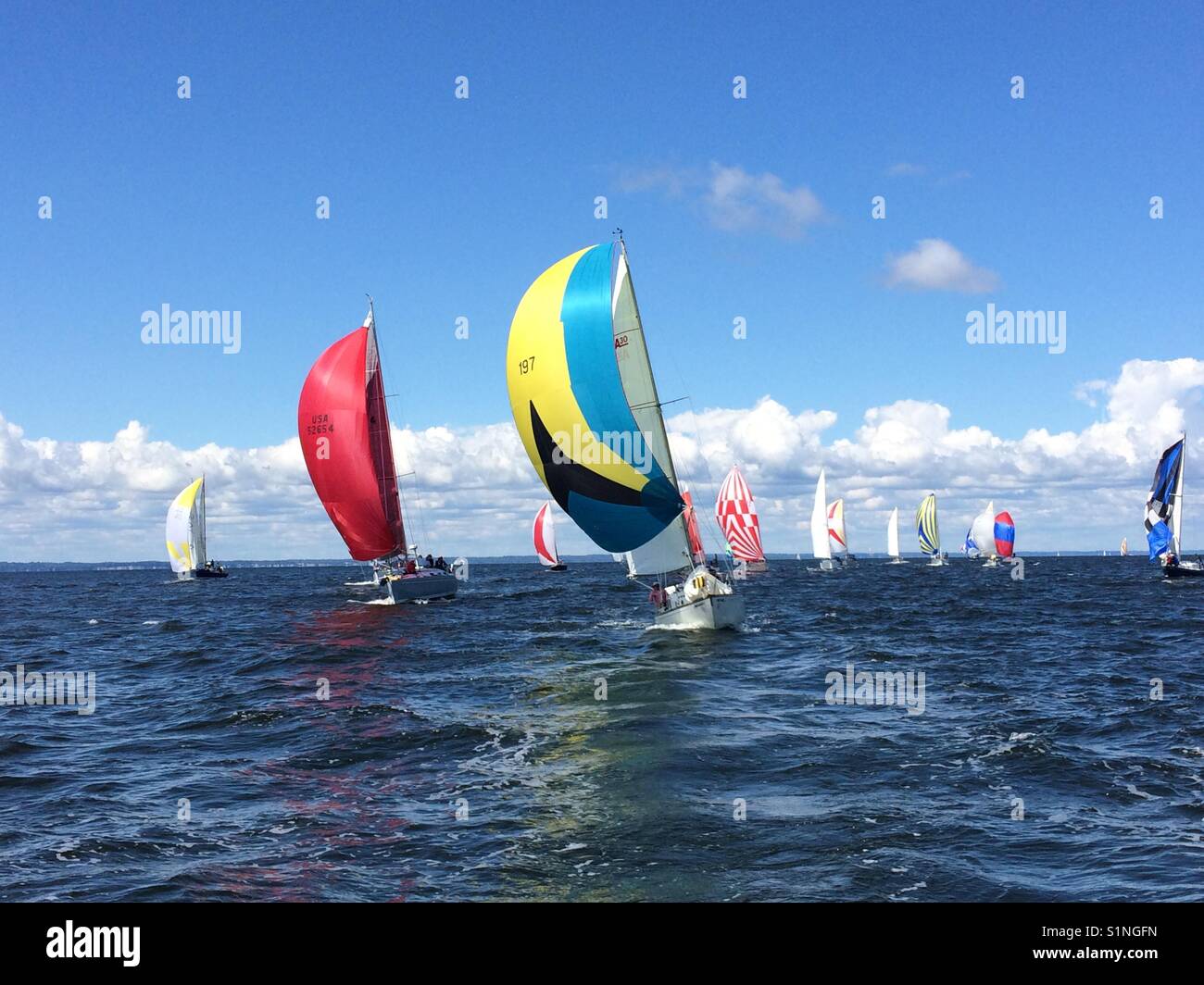 Sailboats racing with Spinnakers flying in The Chesapeake Bay Stock ...