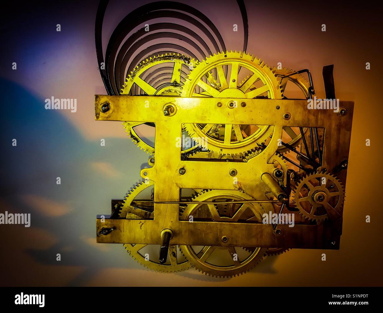 Clock's inner working Stock Photo - Alamy