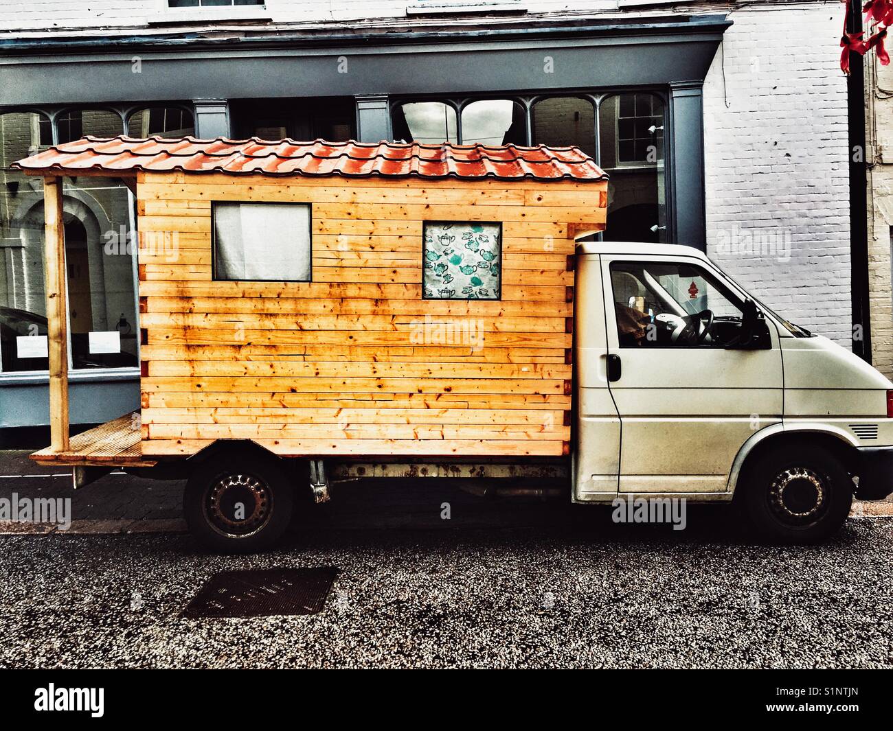 VW transporter with wooden shed hand built for accommodation Stock ...