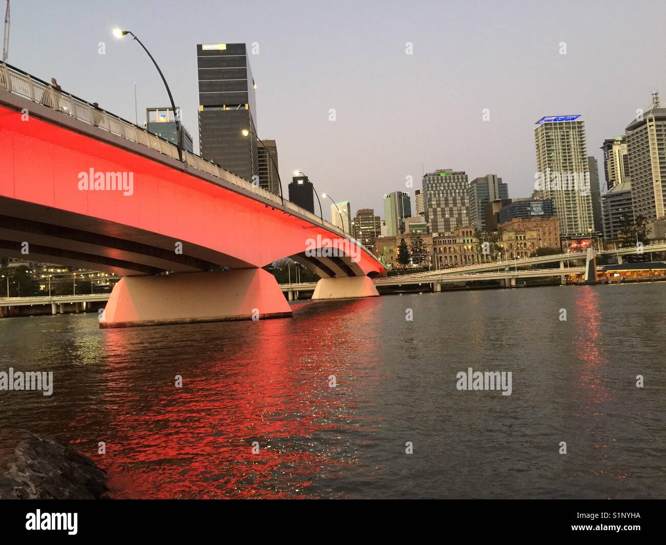 Victoria Bridge, Brisbane River, Brisbane City from Southbank, on the ...