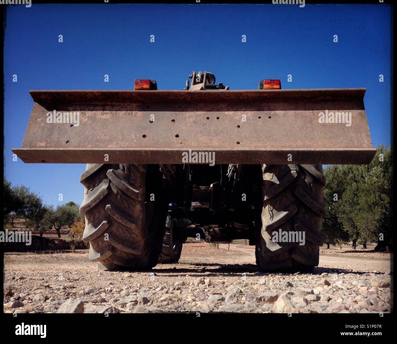 Tractor with a homemade soil grader Stock Photo - Alamy
