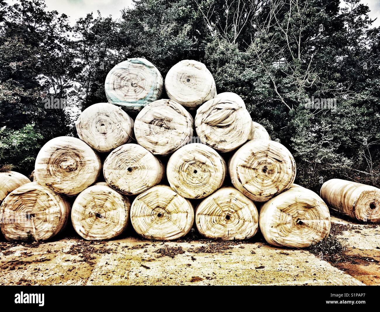 Rolls of used agricultural plastic fleece Stock Photo - Alamy