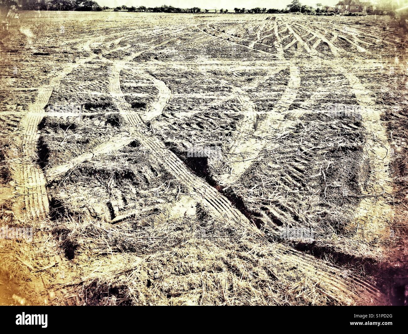 Tractor tyre marks on a field Stock Photo - Alamy