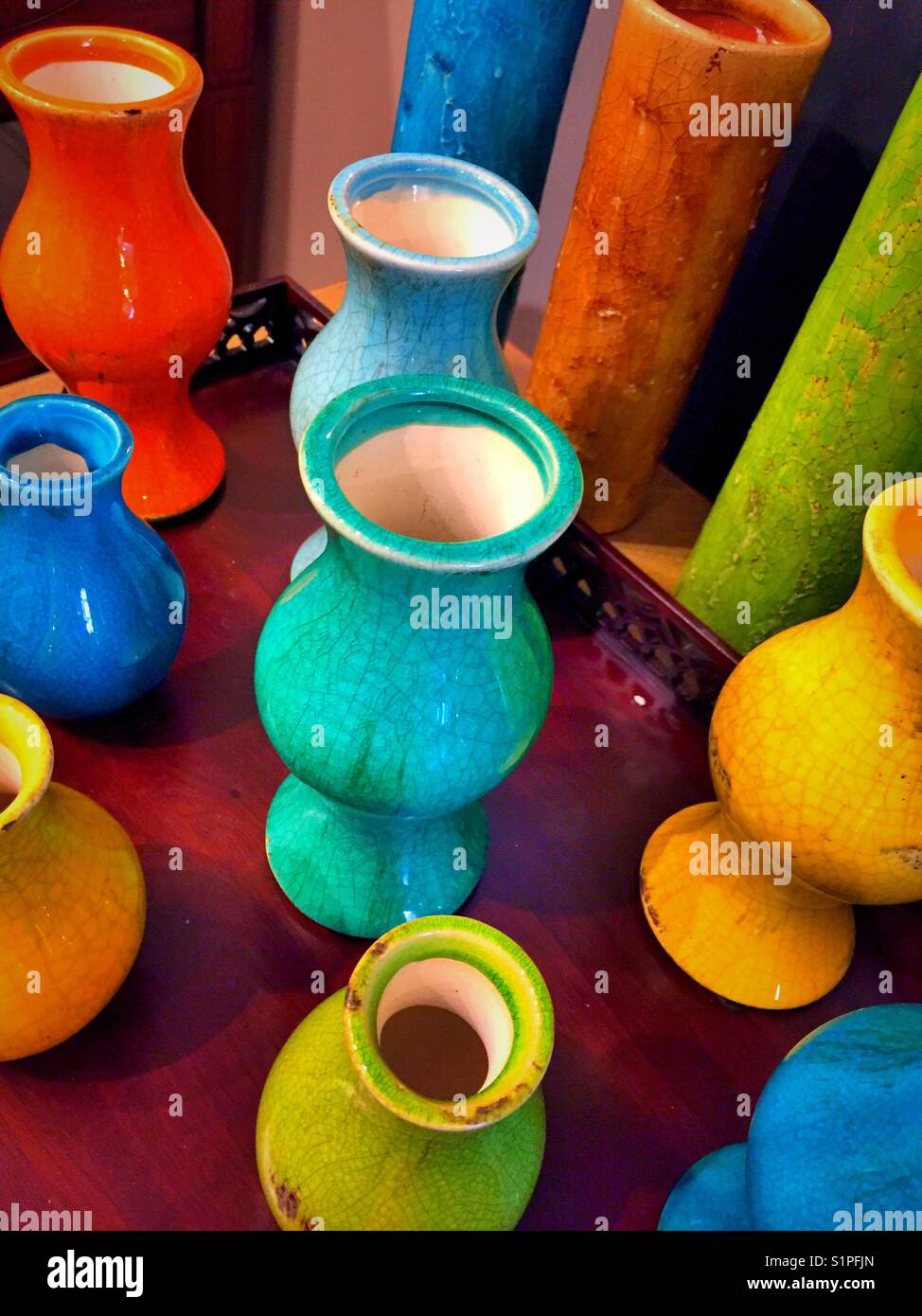 An array of multi colored vases, USA Stock Photo - Alamy
