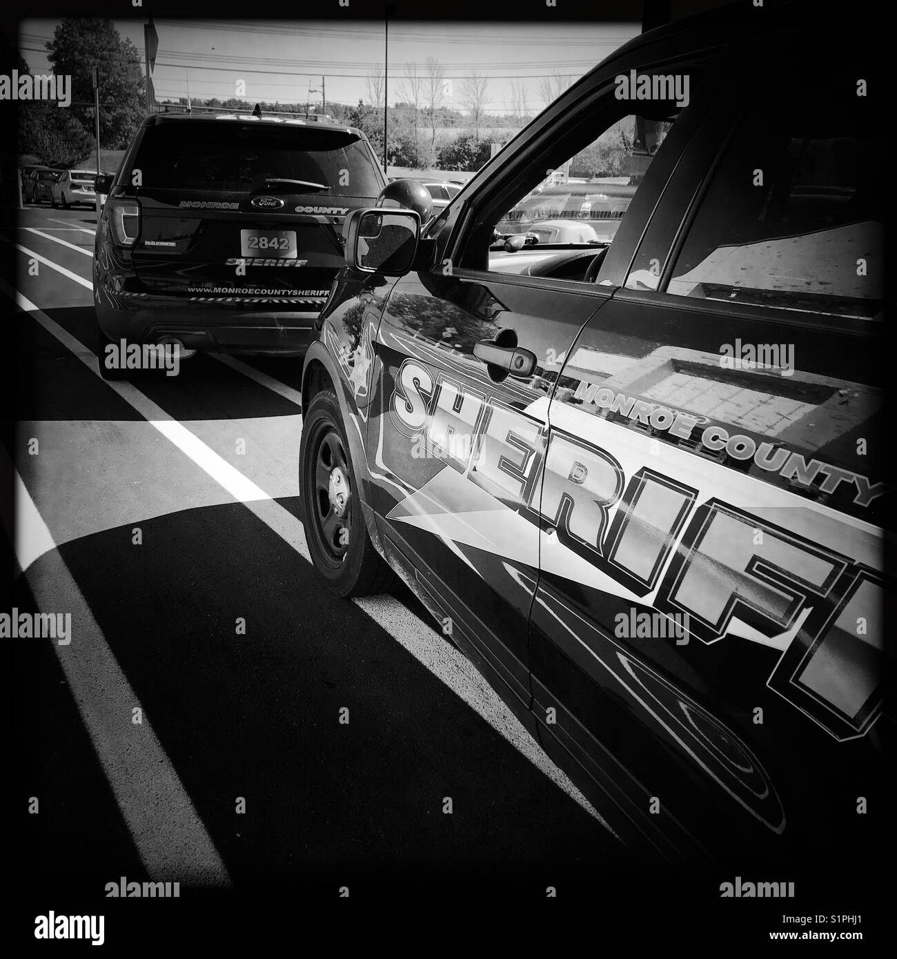 Police cars in parking lot Stock Photo - Alamy