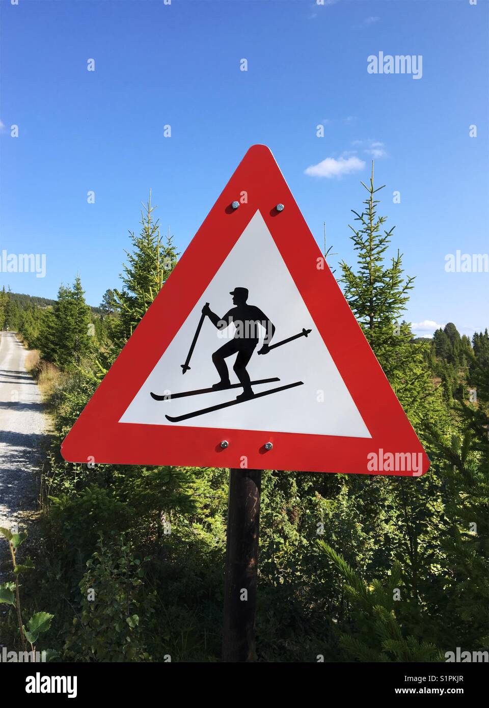 Traffic Sign from Norway warning of skiers Crossing the Road Stock ...