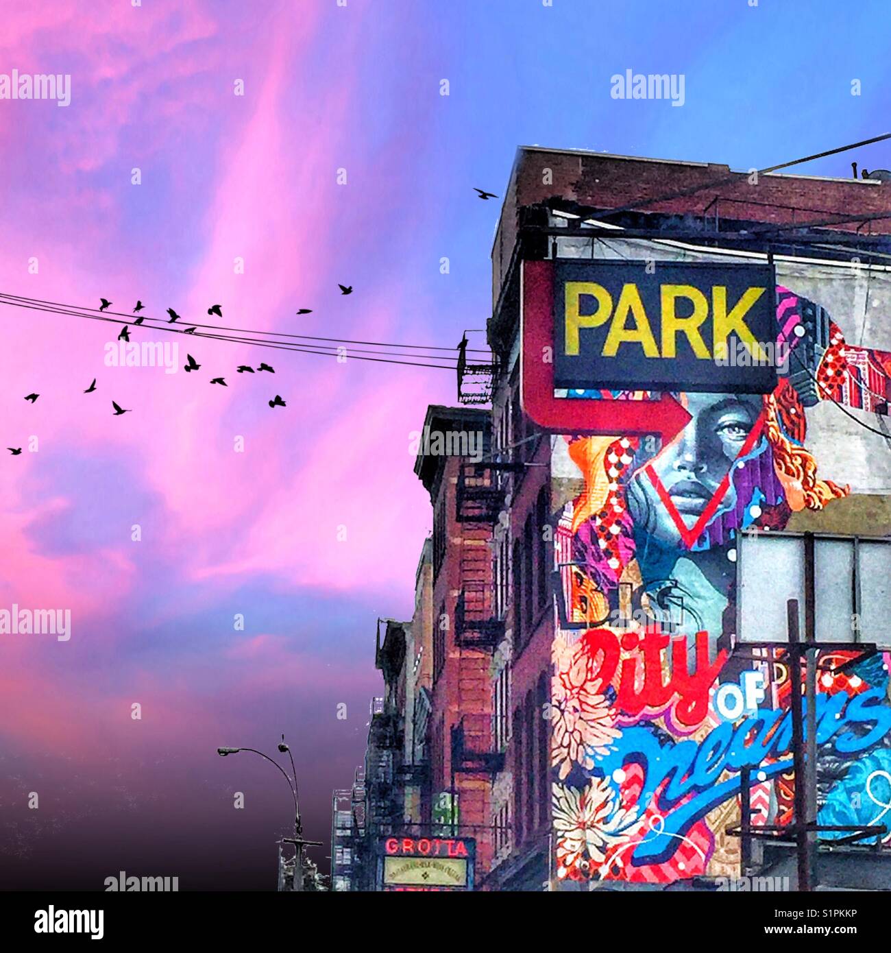 An abstract artistic photo of elaborate graffiti on the side of a ...