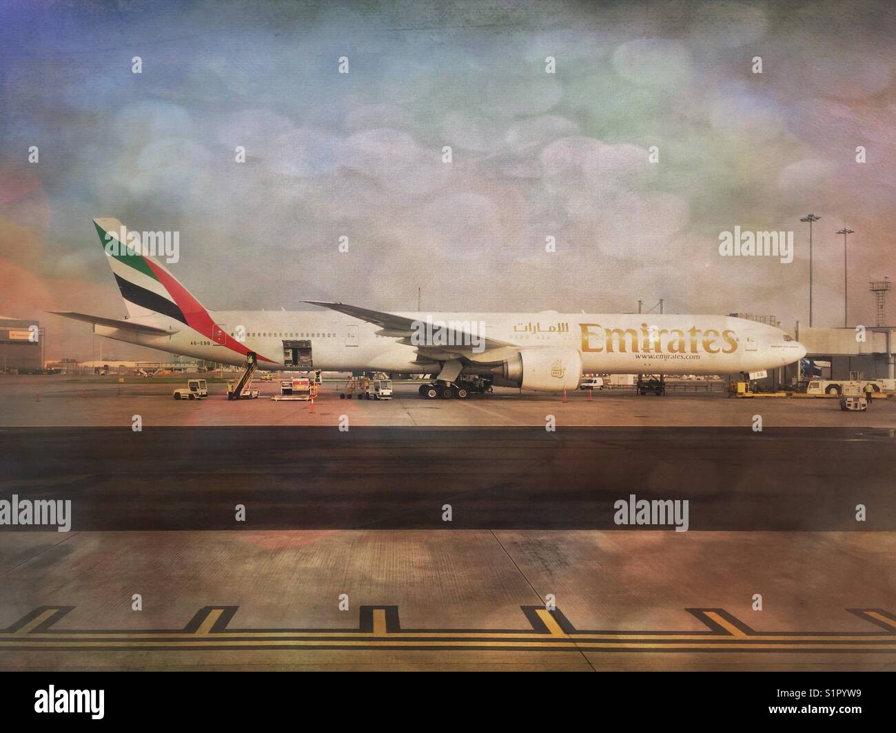 Emirates Boeing 777 airplane at Manchester airport, UK Stock Photo - Alamy
