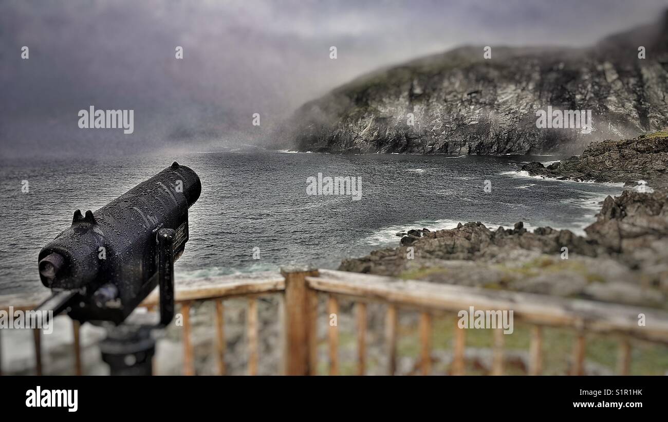 Telescope on viewing platform, Fishing Point, St Anthony, Newfoundland ...