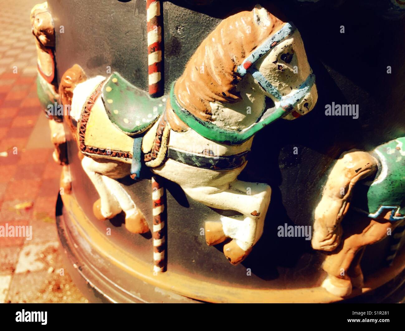 Decorative horse figures on Central Park Carousel , NYC, USA Stock ...