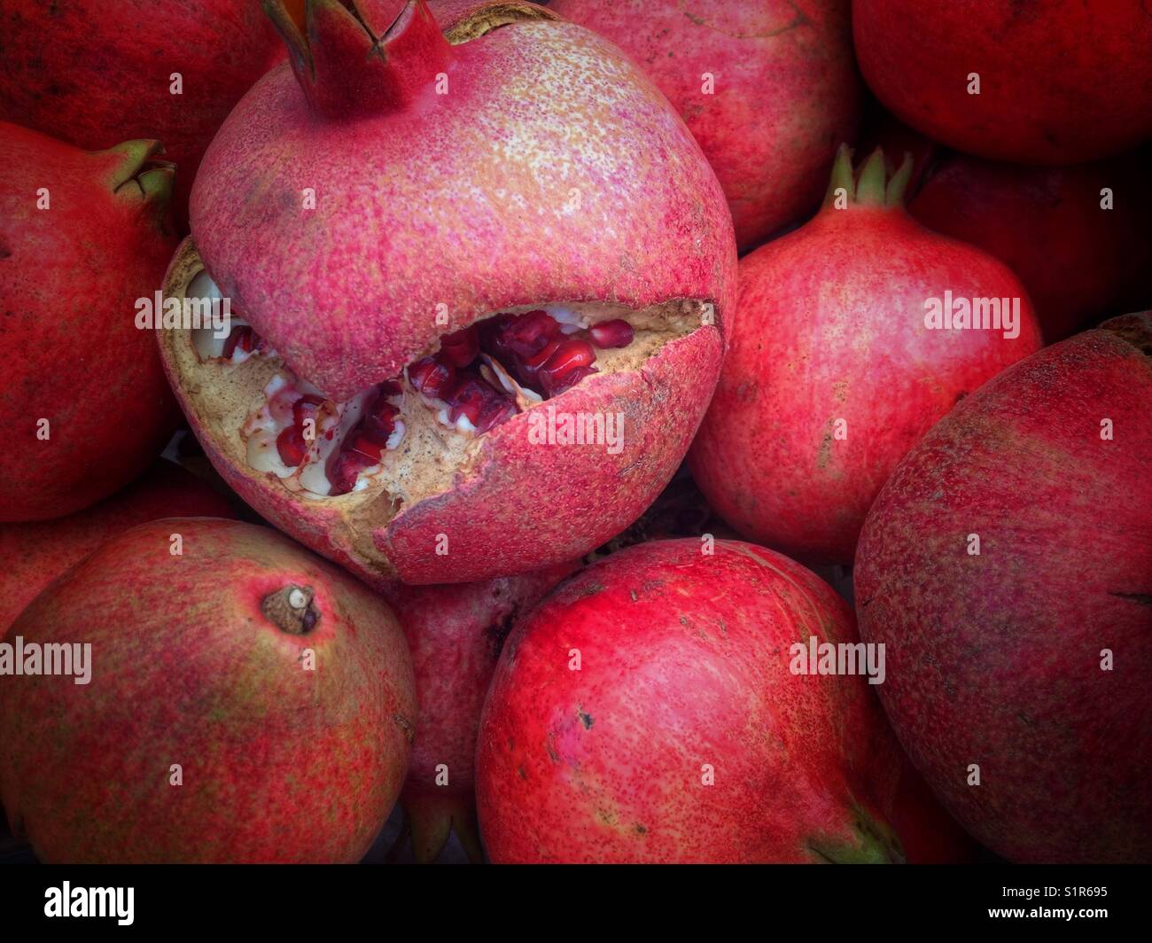 Pomegranates on display at the Berkeley Farmer's Market in Berkeley ...