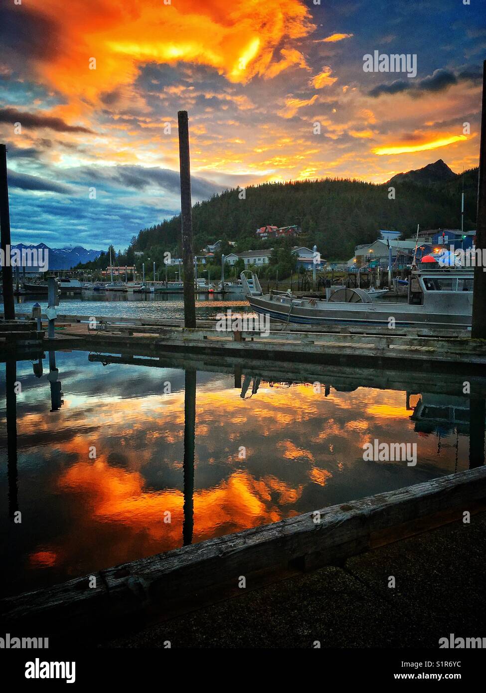 End of Salmon Season 2017 in Cordova , Alaska. Mt. Eyak is in the ...