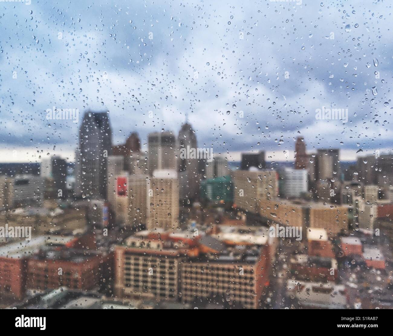 Detroit, Michigan skyline blur behind wet window Stock Photo - Alamy