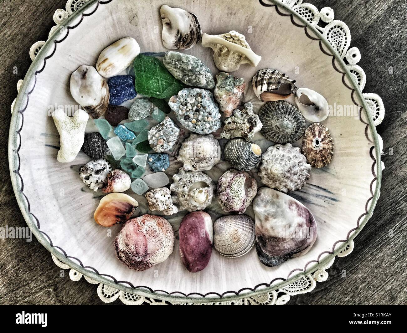 A collection of seashells and sea glass Stock Photo - Alamy