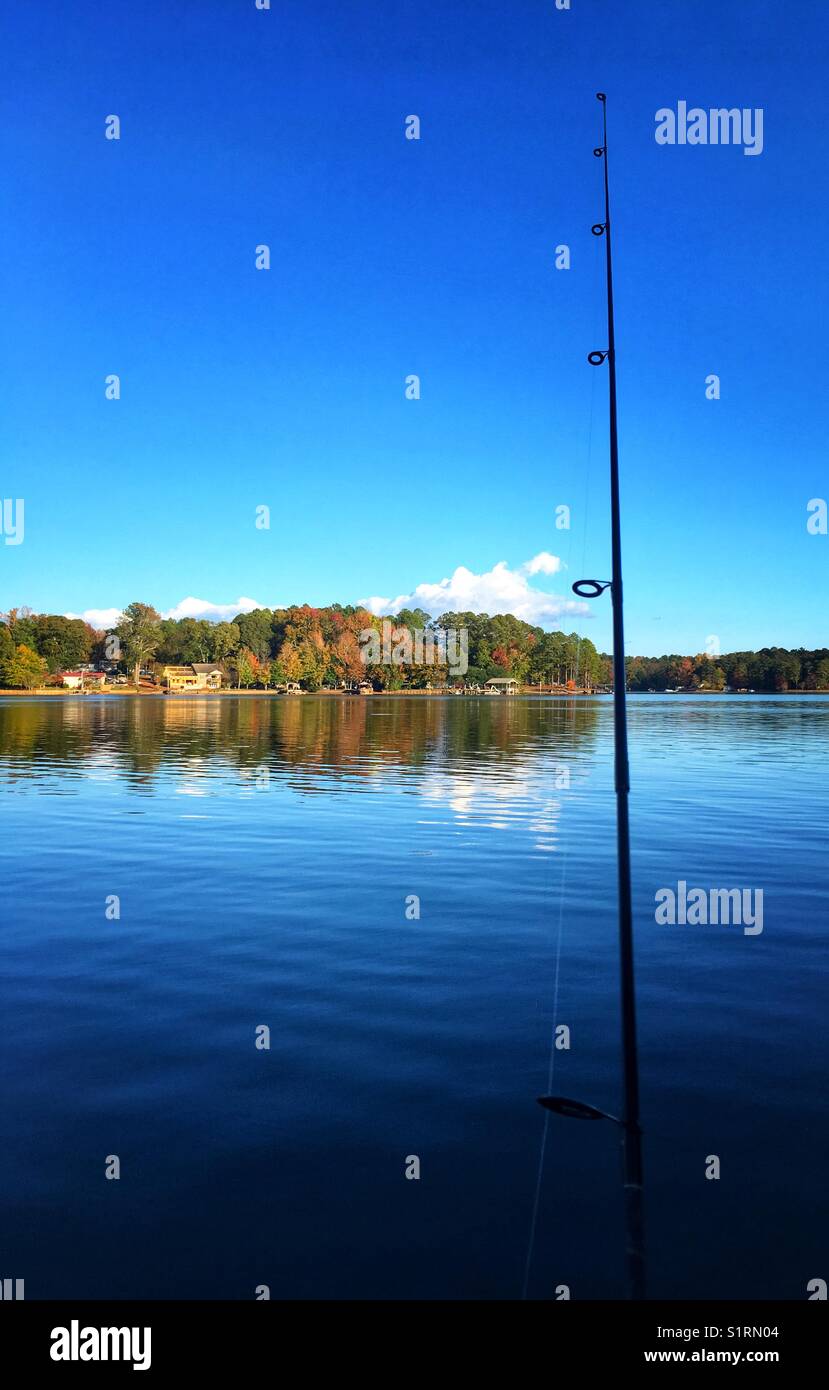 Fishing rod and a lake landscape Stock Photo - Alamy