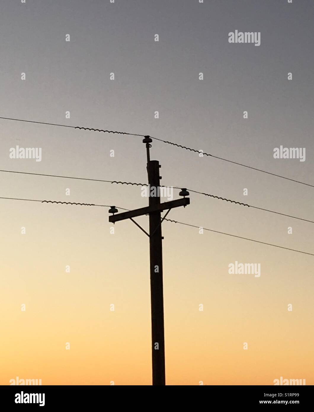 Power line at sunset Stock Photo - Alamy